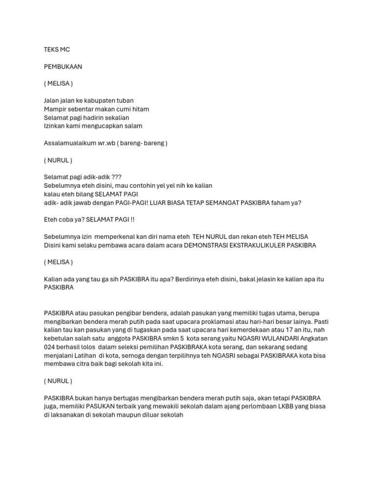 Teks MC Paskibra | PDF