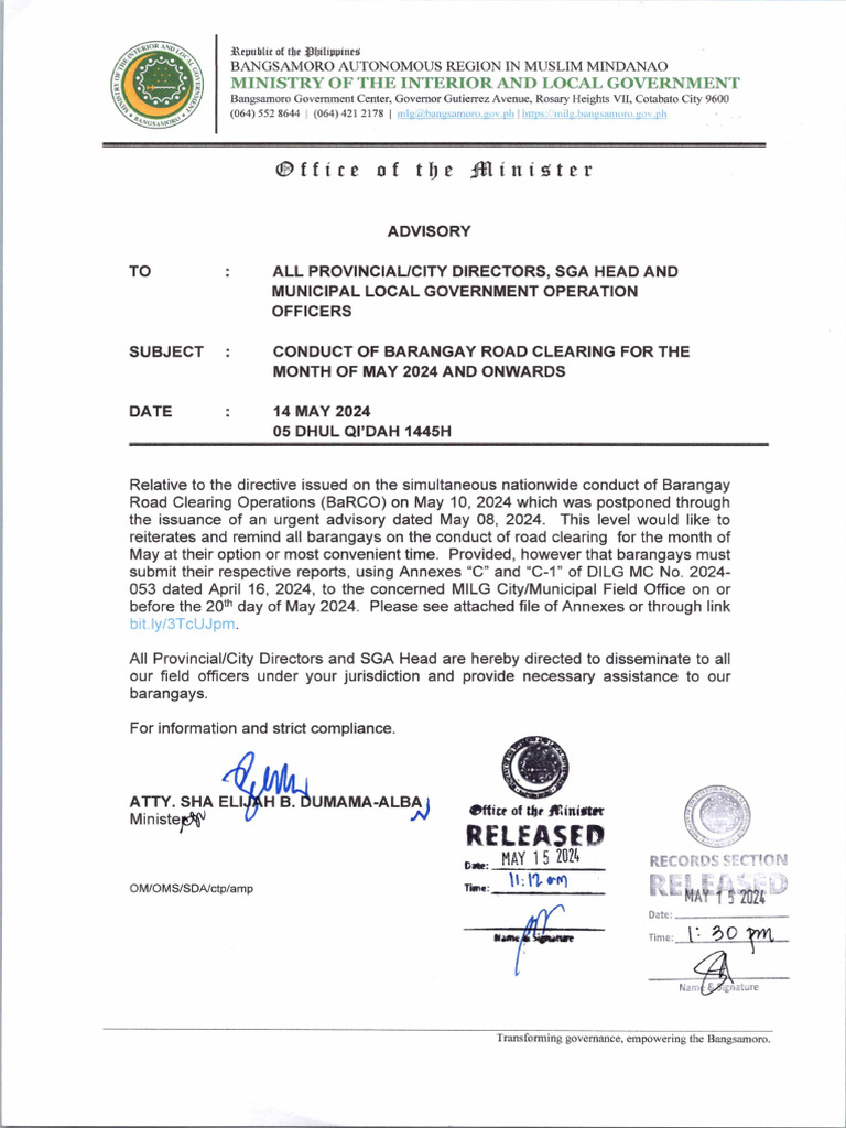 Advisory Re Conduct of Barangay Road Clearing28 | PDF