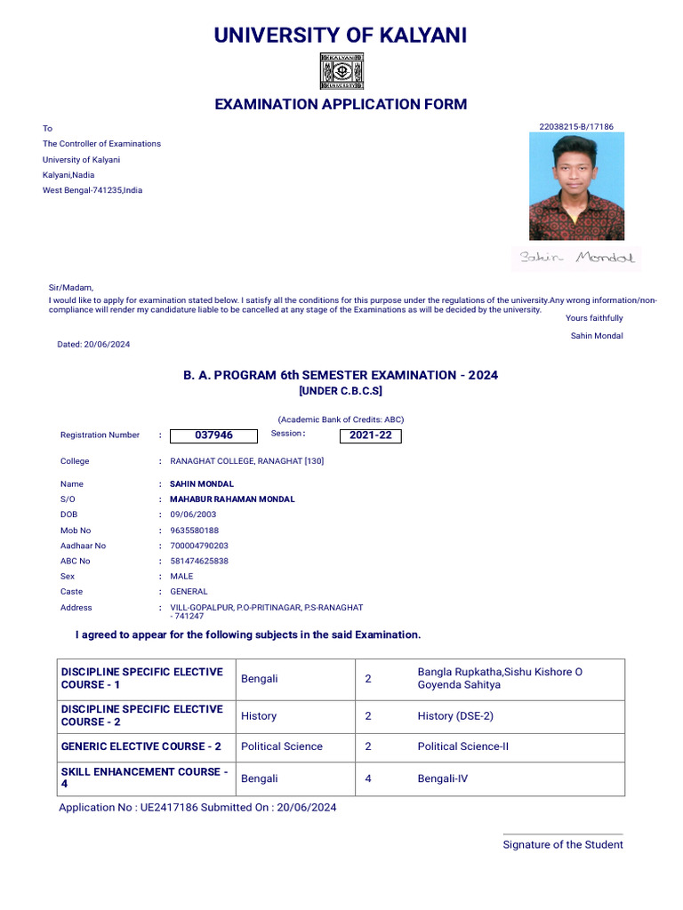 6th Sem Exam. Form Fill Up 2024 | PDF