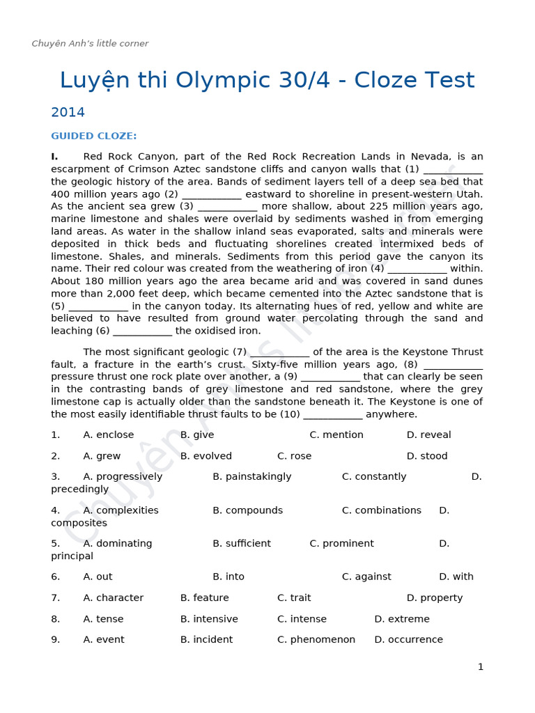 (30 - 4) Cloze Tests | PDF