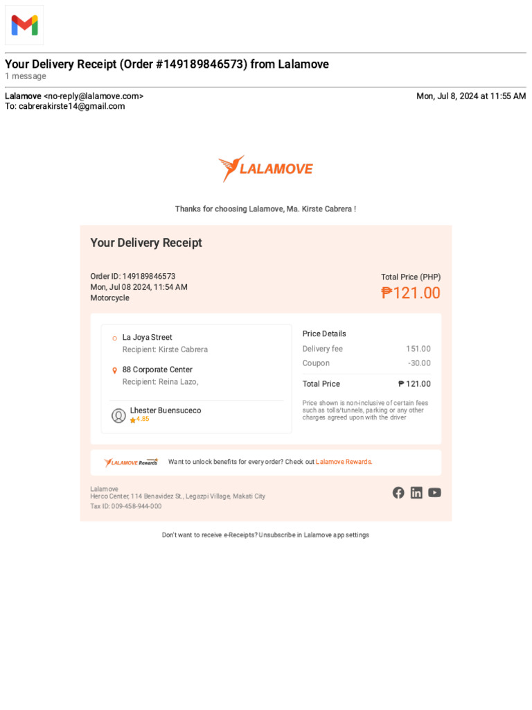 Gmail - Your Delivery Receipt (Order #149189846573) From Lalamove | PDF