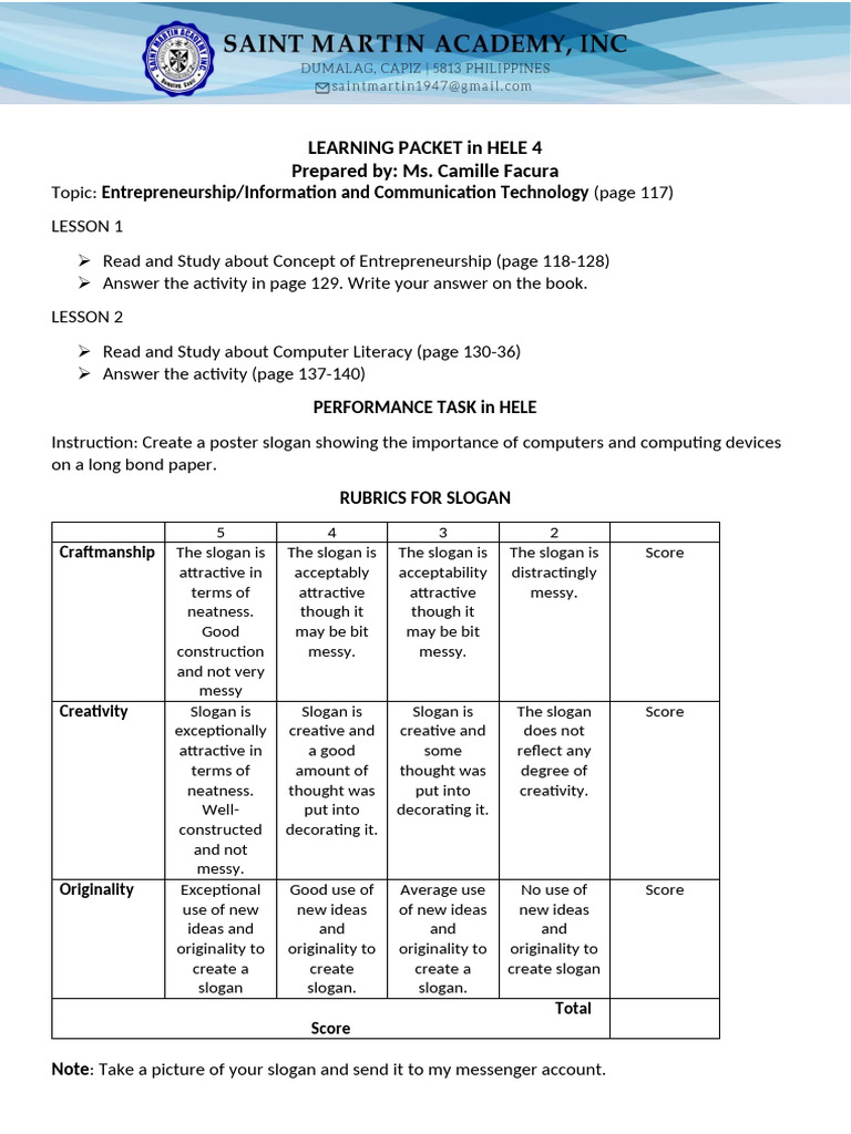 LEARNING PACKET in HELE 4 | PDF