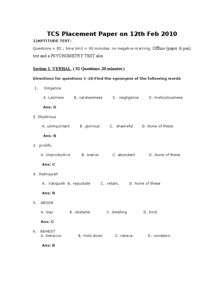 TCS Placement Paper On 12th Feb 2010 | PDF | Dividend | Profit (Accounting)