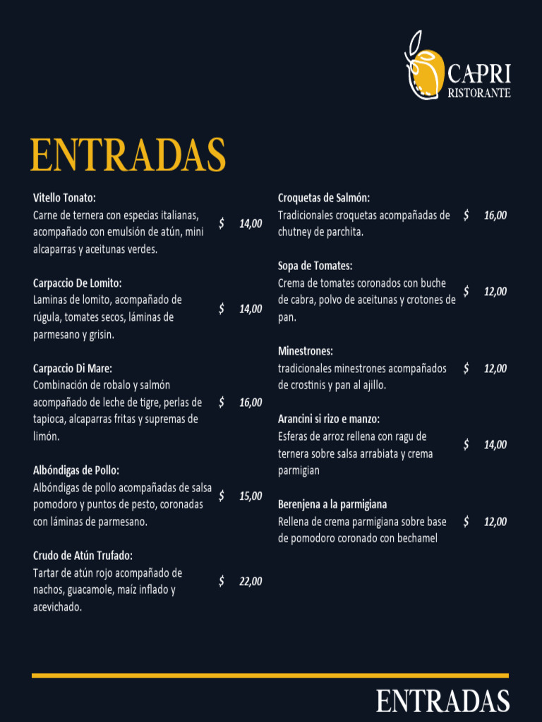 Menú Capri Ristorante | PDF