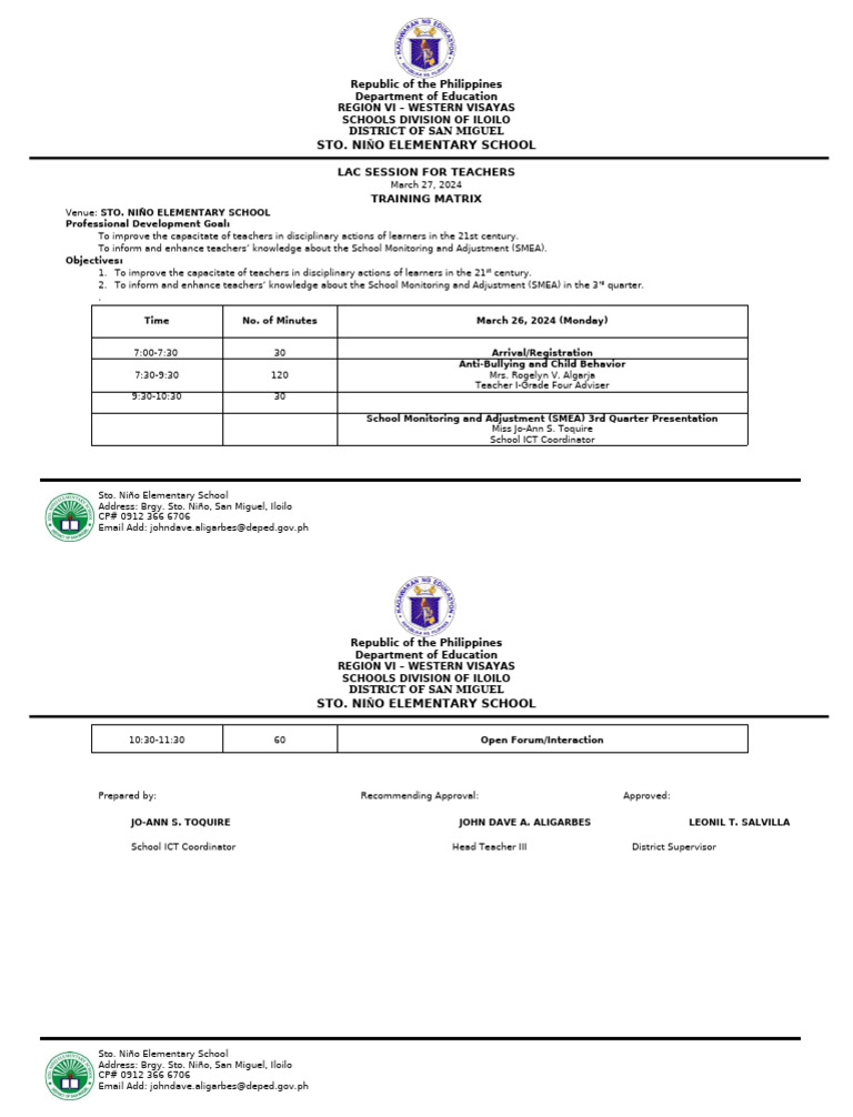 SLAC Matrix 4th Quarter | PDF