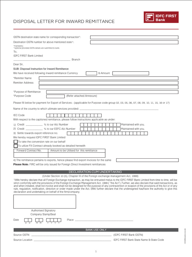 Inward Remittance Disposal Instruction New | PDF