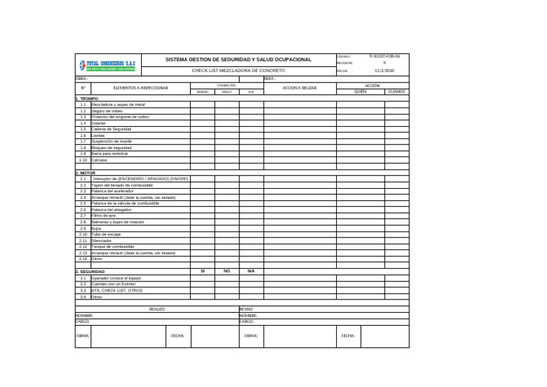 Ti-Sgsst-For-06 Check List Mezcladora de Concreto | PDF Ti-Sgsst-For-06 Check List Mezcladora de Concreto | PDF
