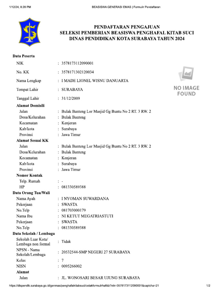 Pendaftaran Sloka Lionel | PDF