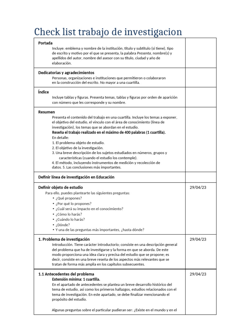 Final - Check List Trabajo de Investigaciónfinal | PDF | Teoría ...