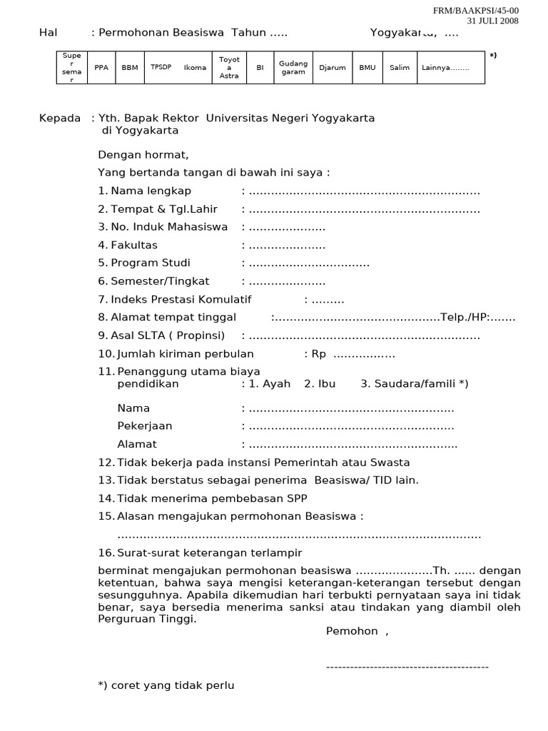 Form Beasiswa Jadi | PDF