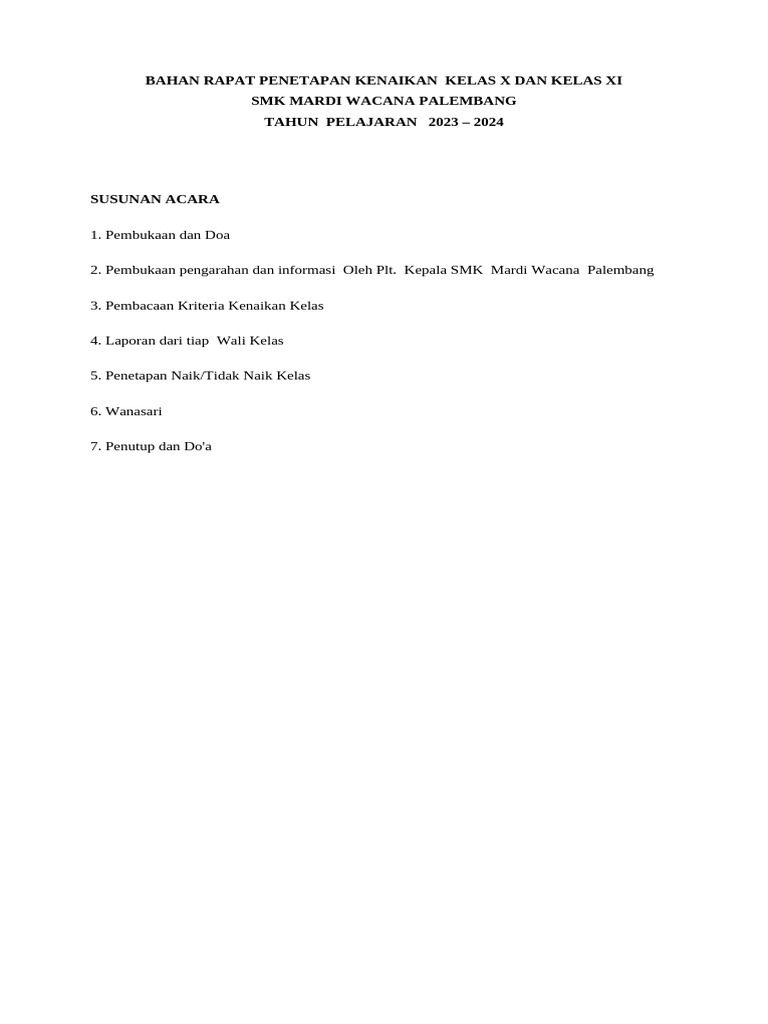 Bahan Rapat Kenaikan Kelas | PDF