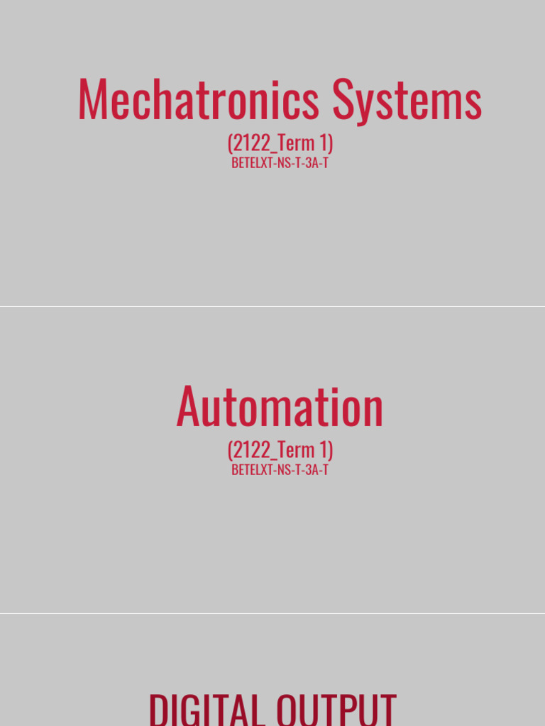2223 Term1 Mechatronics Systems Week 7 Introduction To PLCs 1 | PDF