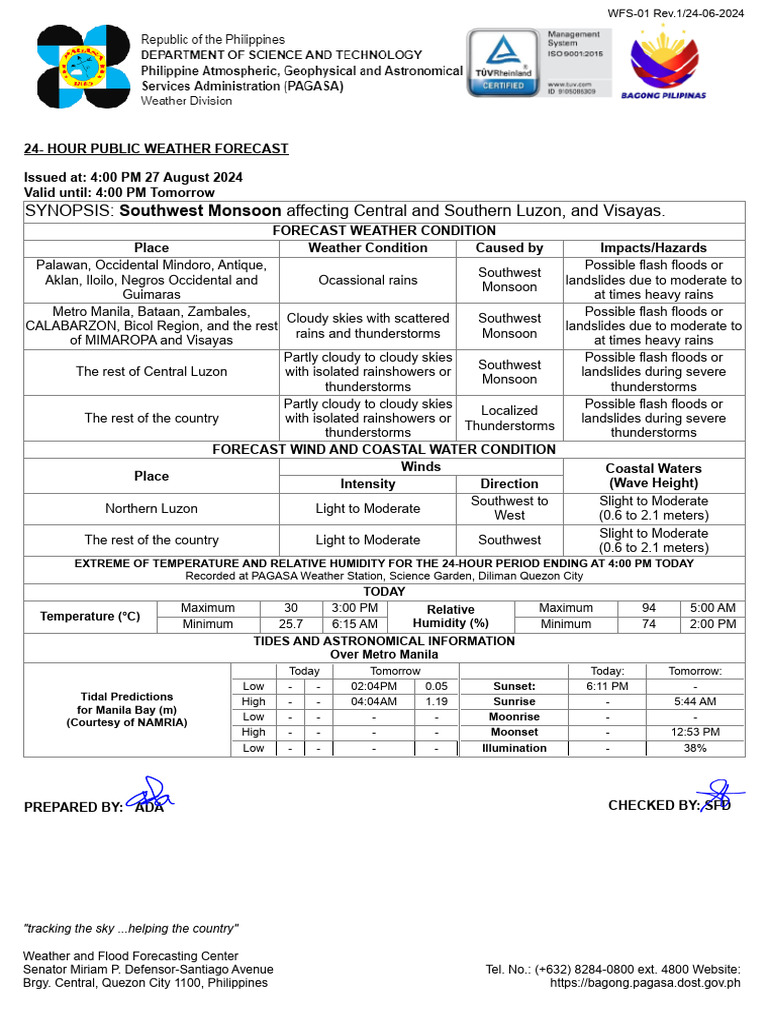 Southwest Monsoon: Synopsis: Affecting Central and Southern Luzon, and ...