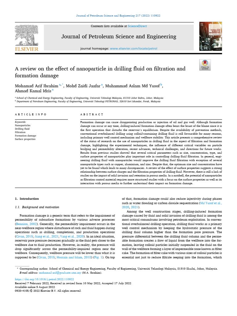 A Review On The Effect of Nanoparticle in Drilling Fluid On Filtration ...