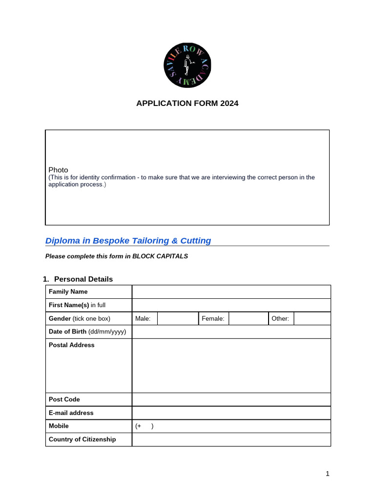 Savile Row Academy Application | PDF
