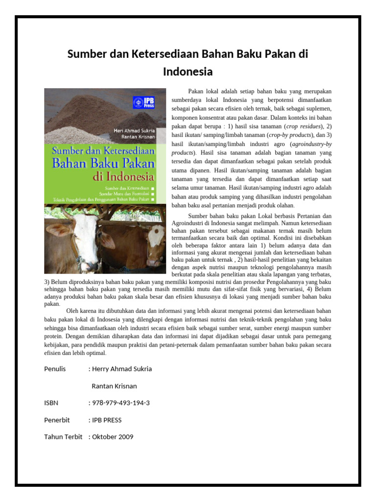 Sumber Dan Ketersediaan Bahan Baku Pakan Di Indonesia | PDF