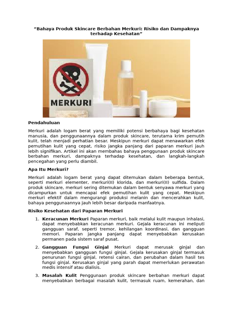 Bahaya Produk Skincare Berbahan Merkuri | PDF