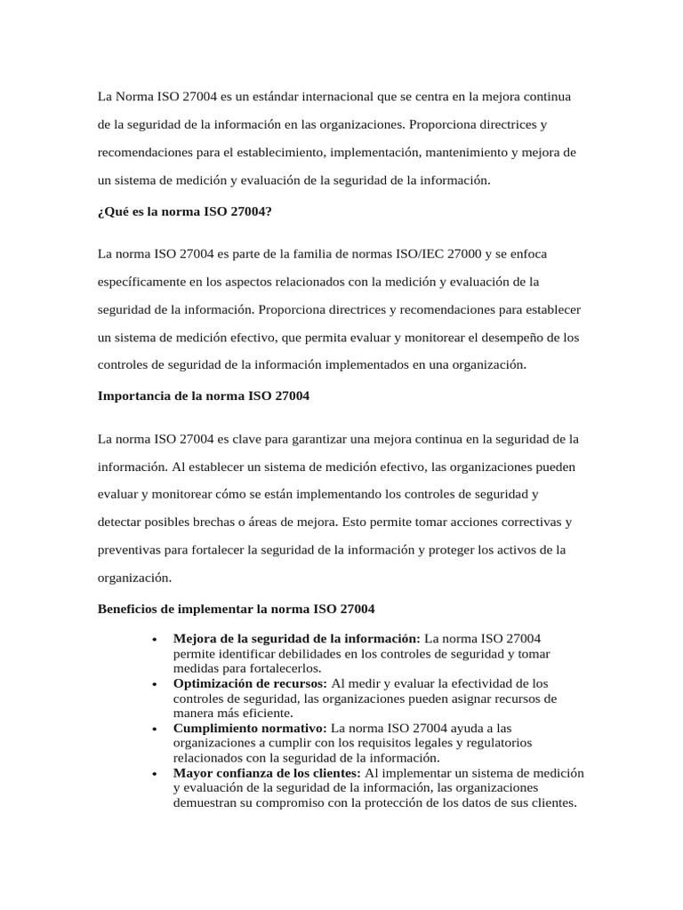 La Norma ISO 27004 | PDF