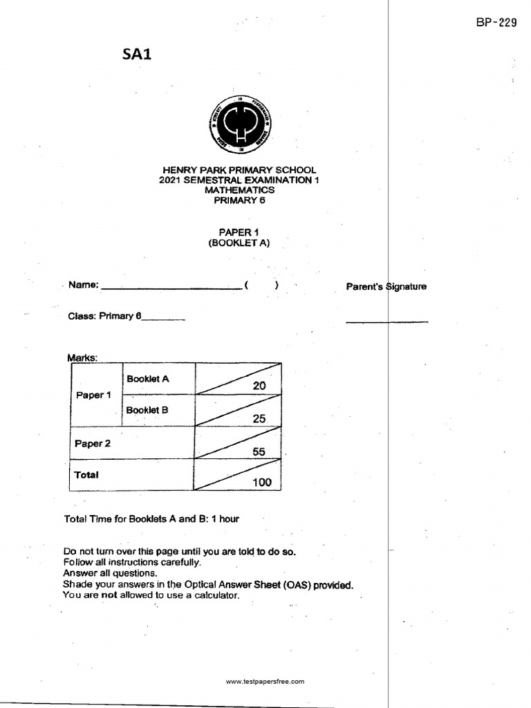 P6 Maths 2021 SA1 Henry Park | PDF
