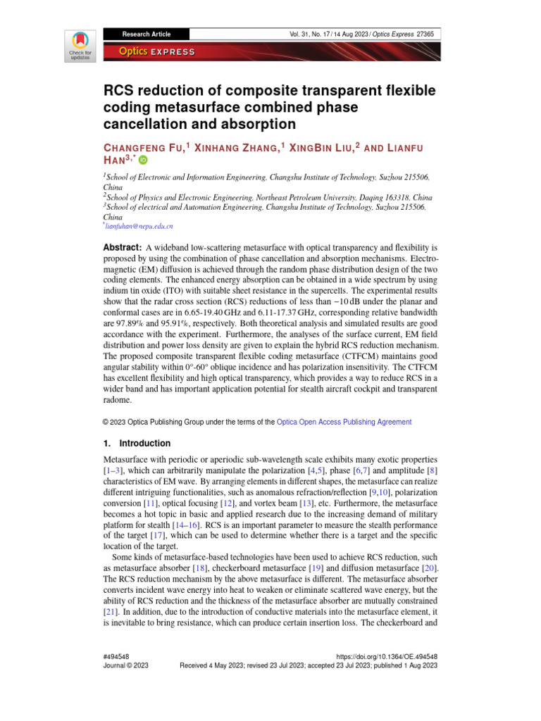 RCS Reduction of Composite Transparent Flexible Co | PDF