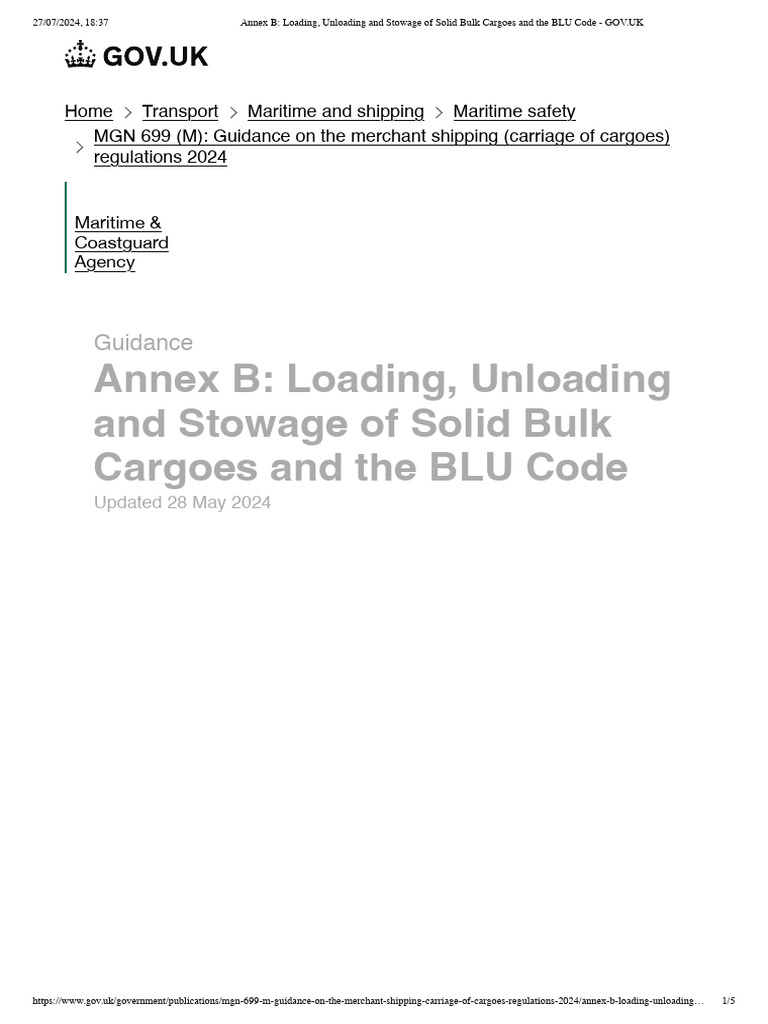 Annex B - Loading, Unloading and Stowage of Solid Bulk Cargoes and The BLU Code - GOV - Uk | PDF ...