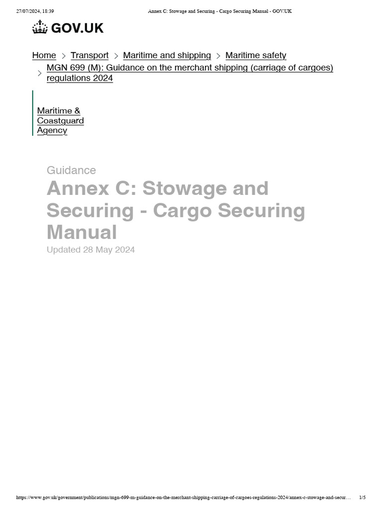 Annex C - Stowage and Securing - Cargo Securing Manual - GOV - Uk | PDF ...