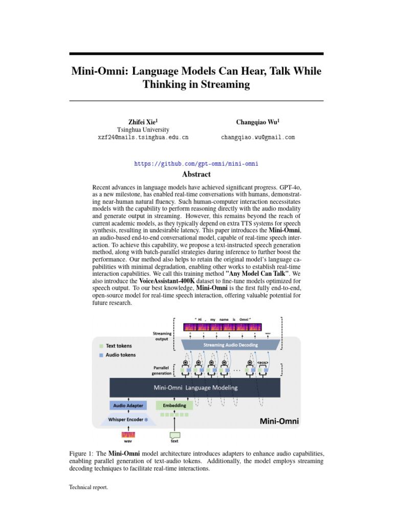 Mini-Omni: Language Models Can Hear, Talk While Thinking in Streaming ...