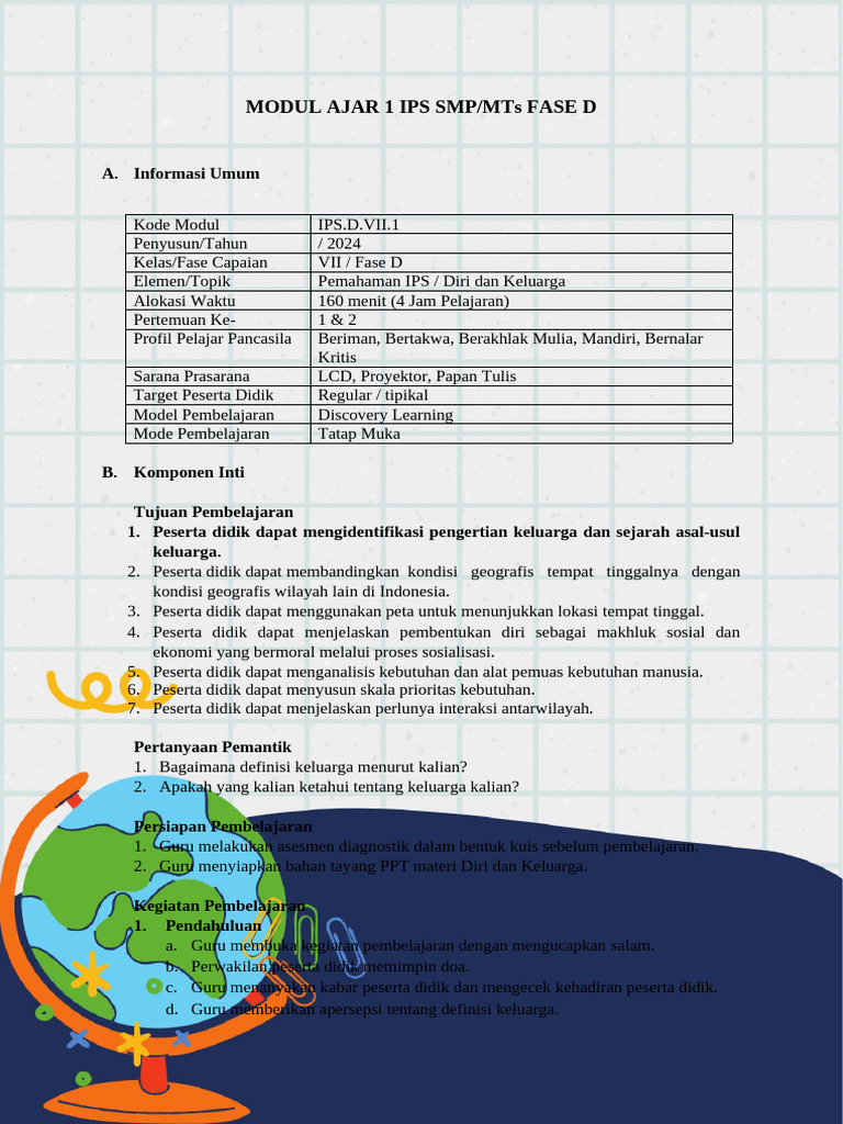 Ips SMP Kelas Vii - Modul Ajar 1.1 (Bab 1) | PDF