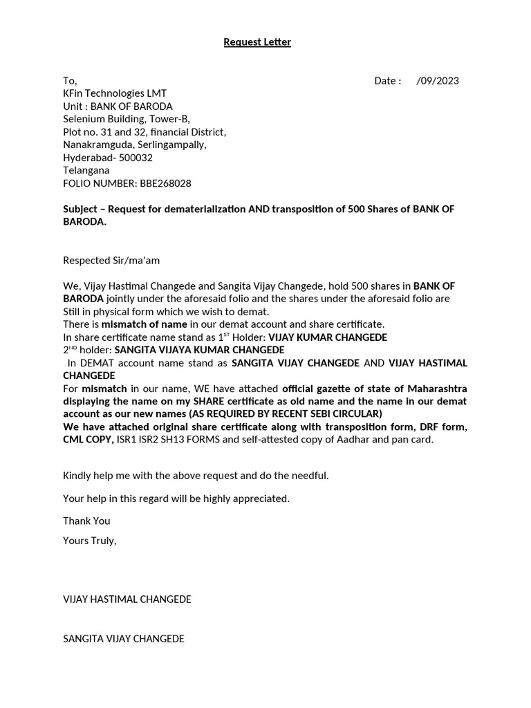 Request Letter For Duplicate | PDF