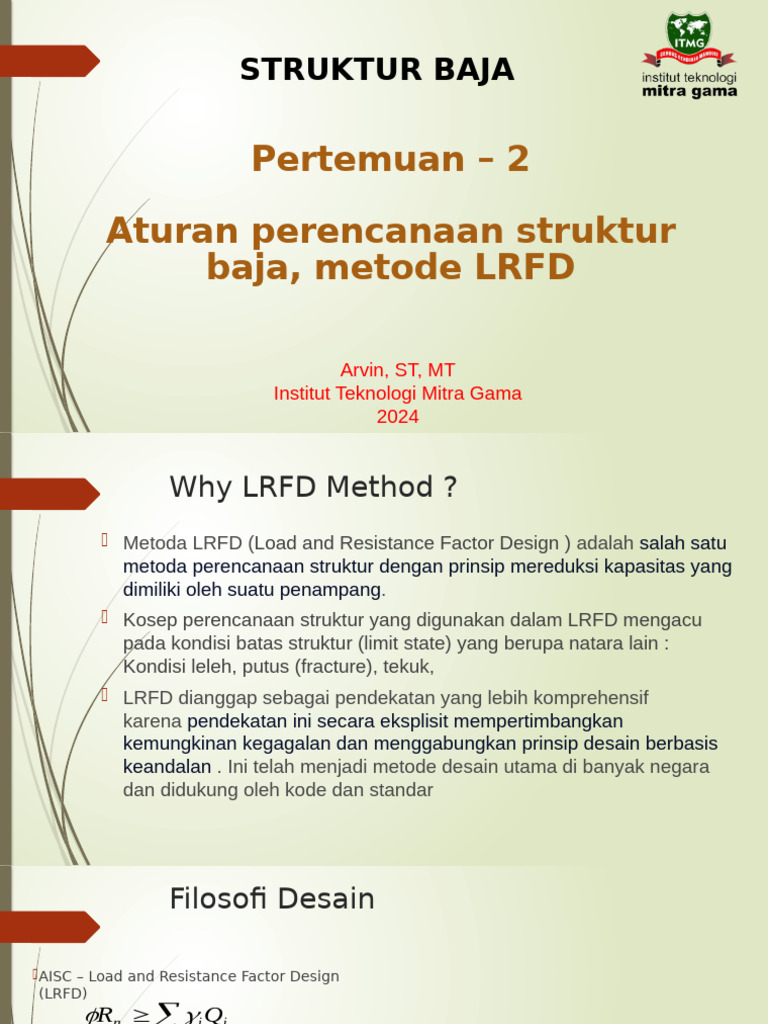 Pertemuan-2 Aturan Perencanaan Struktur Baja, Metode LRFD | PDF