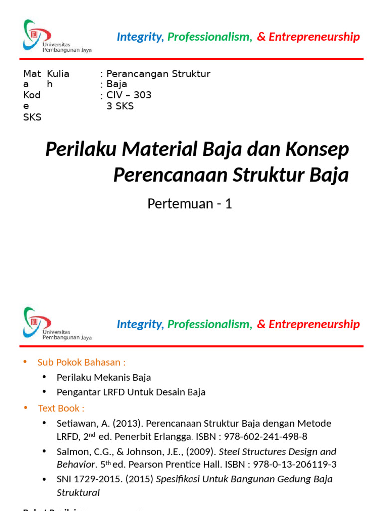 Pertemuan 1 - Pengenalan Struktur Baja - UPS | PDF