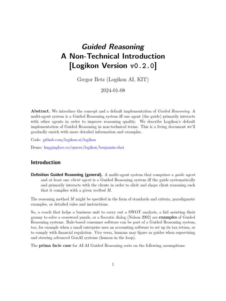 Guided Reasoning A Non-Technical Introduction (Logikon Version v0.2.0) | PDF