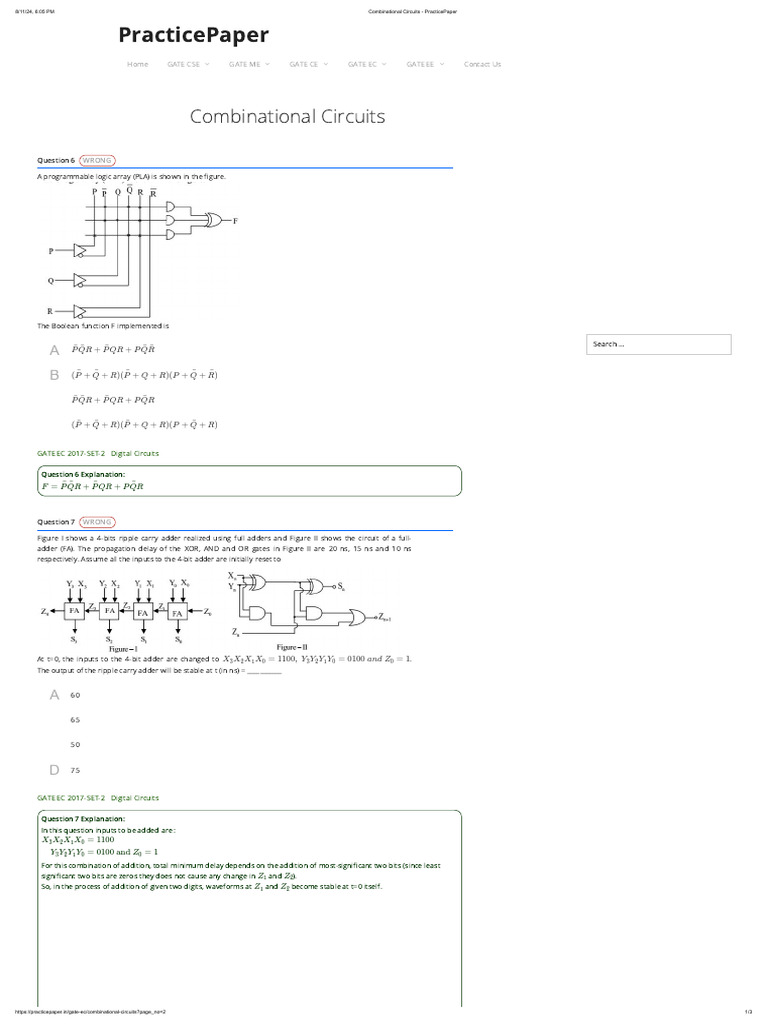 Combinational Circuits - PracticePaper3 | PDF