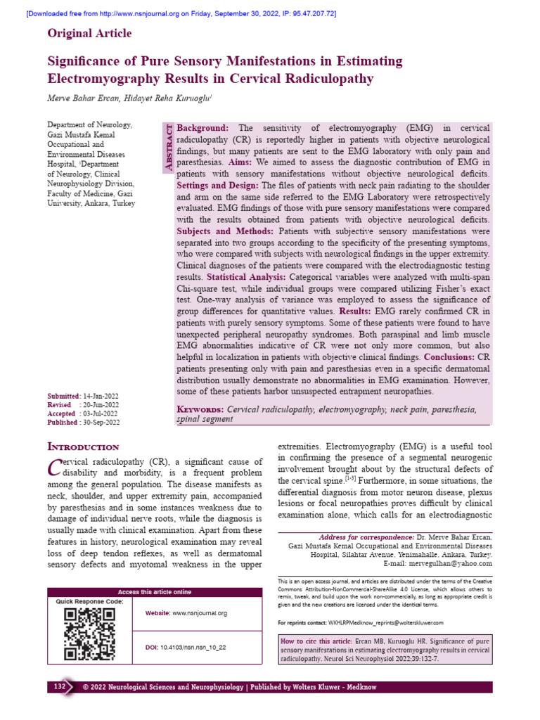 Significance of Pure Sensory Manifestations in Est | PDF