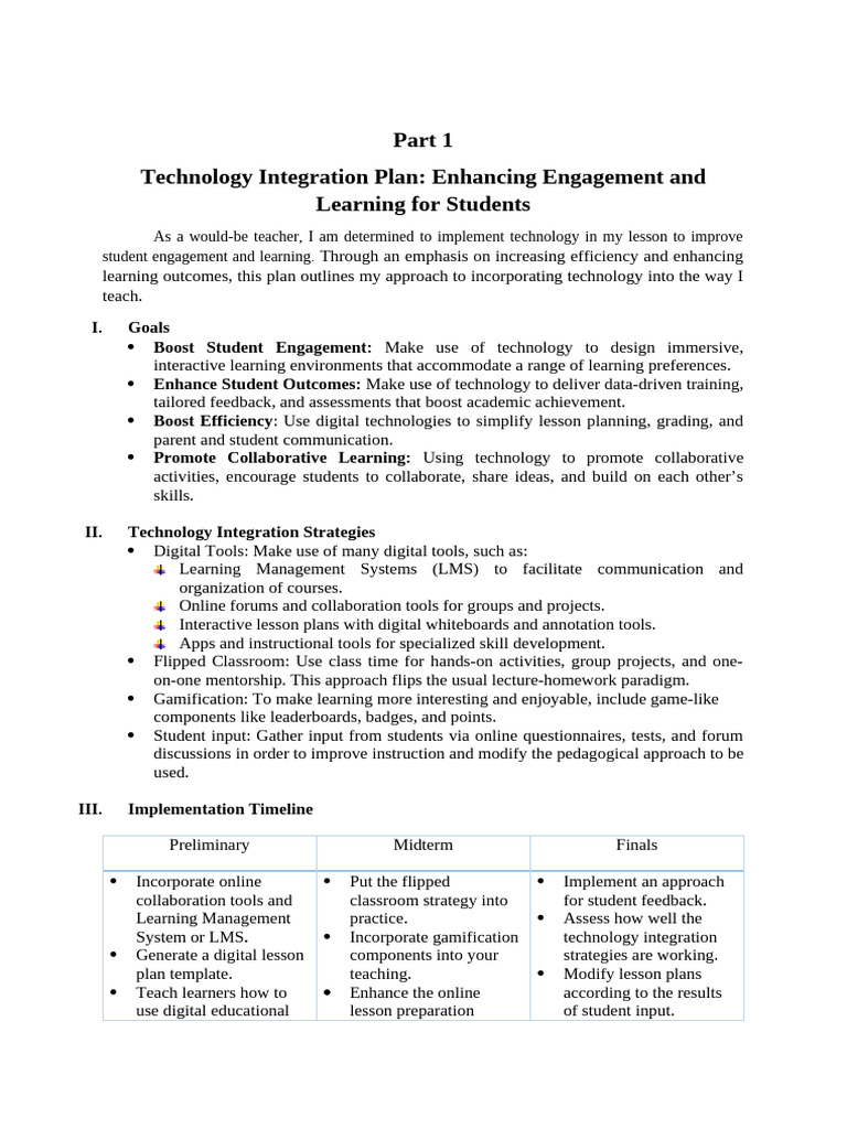 Technology Integration Plan | PDF