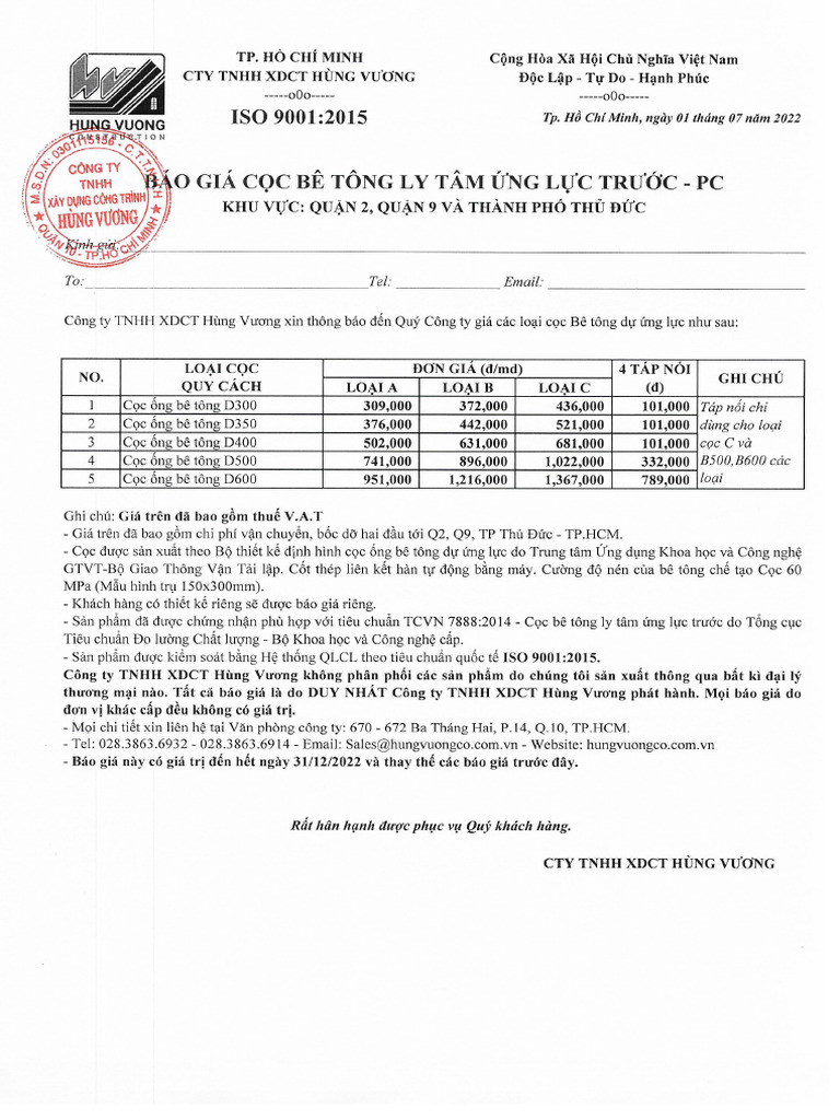 Hvco BBG Coc TPHCM | PDF