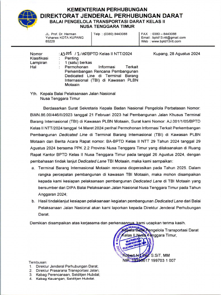 Surat Permohonan Informasi Terkait Perkembangan Rencana Pembangunan ...