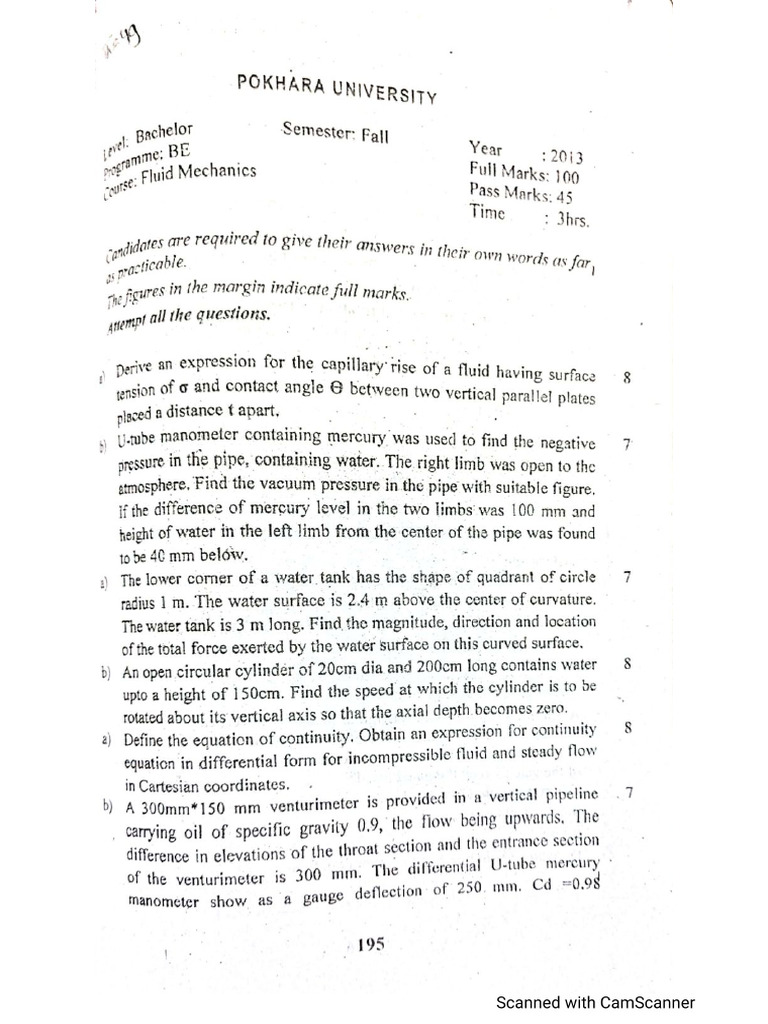 Fluid Mechanics Qns Bank | PDF