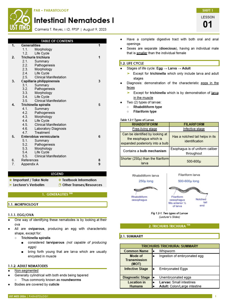 (PAR) 01 Intestinal Nematodes I | PDF