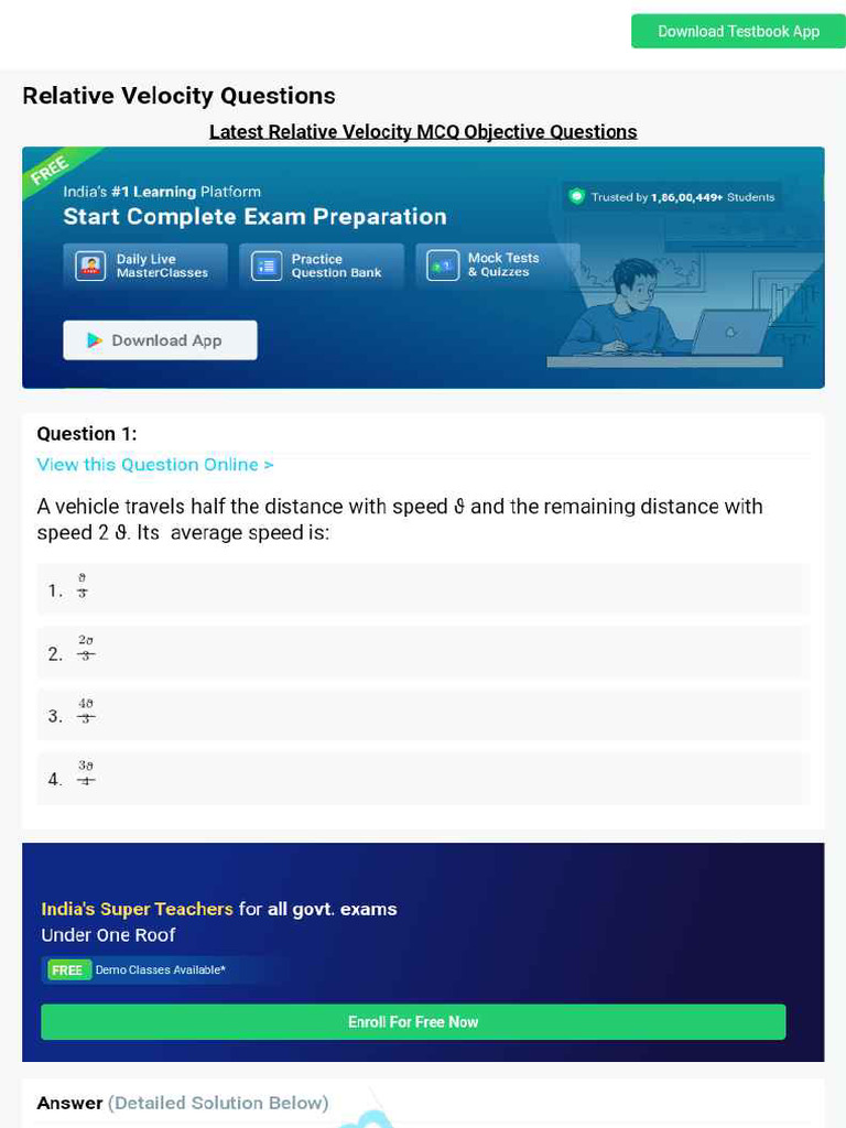 MCQ On Relative Velocity 5eea6a1339140f30f369ef00 | PDF