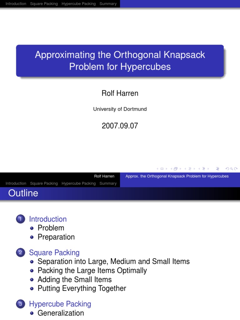 Rolf Harren - Approximating The Orthogonal Knapsack Problem For Hypercubes | PDF | Time ...