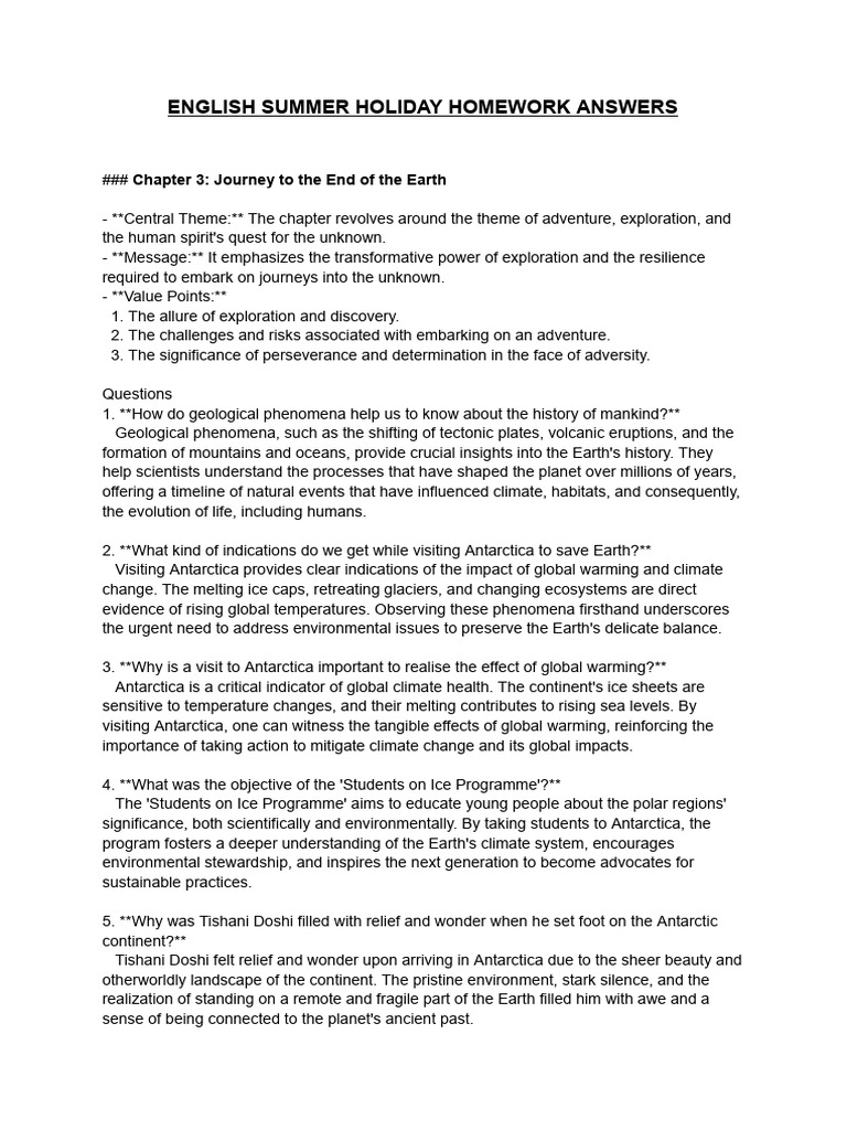 English Summer Holiday Homework Answers | PDF | Antarctica | Travel