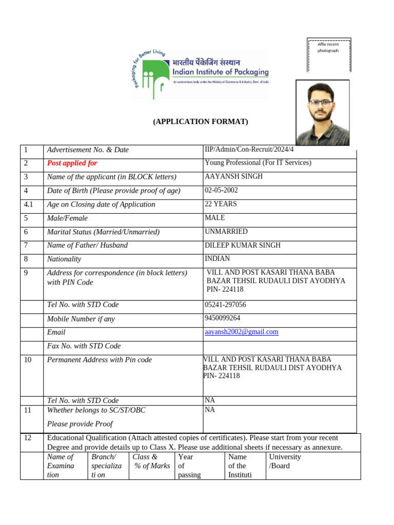 aNNUAL Application Form For Contractual Employment | PDF