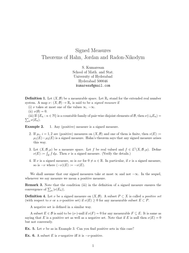 Signed Measures Theorems Of Hahn Jordan And Radon Nikodym Pdf