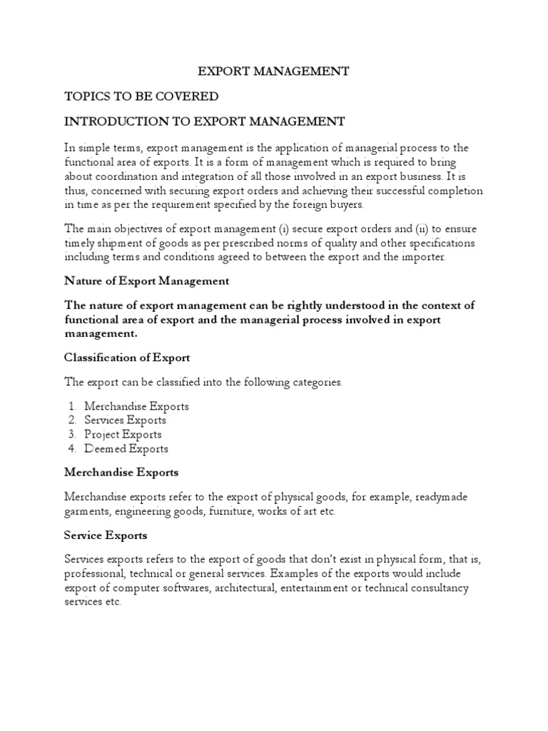 An Overview of Key Concepts in Export Management: Classification of ...