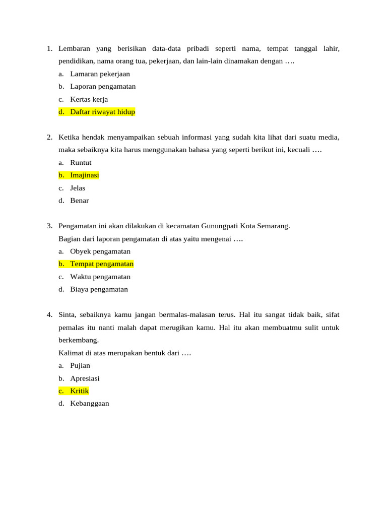 Soal Try Out Bahasa Indonesia | PDF