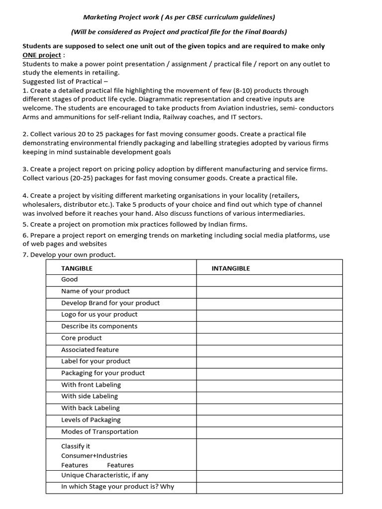 Marketing Project Work Class 12 | PDF | Product (Business) | Marketing