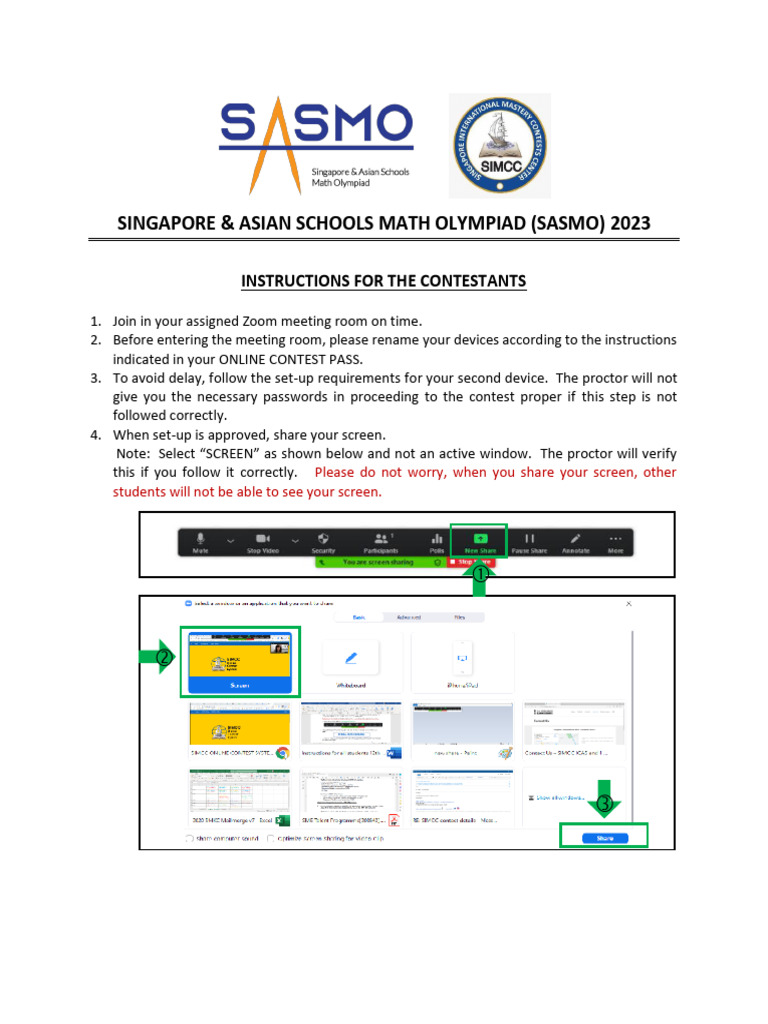 SASMO 2023 - Instructions For The Contestants | PDF