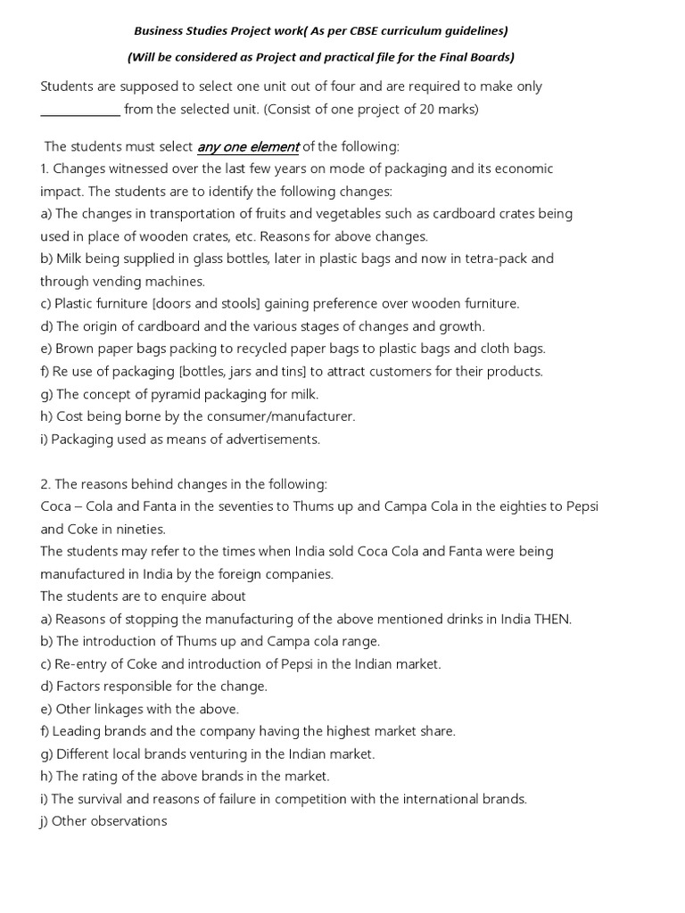 CBSE Business Studies Project Guidelines | PDF | Stocks | Business