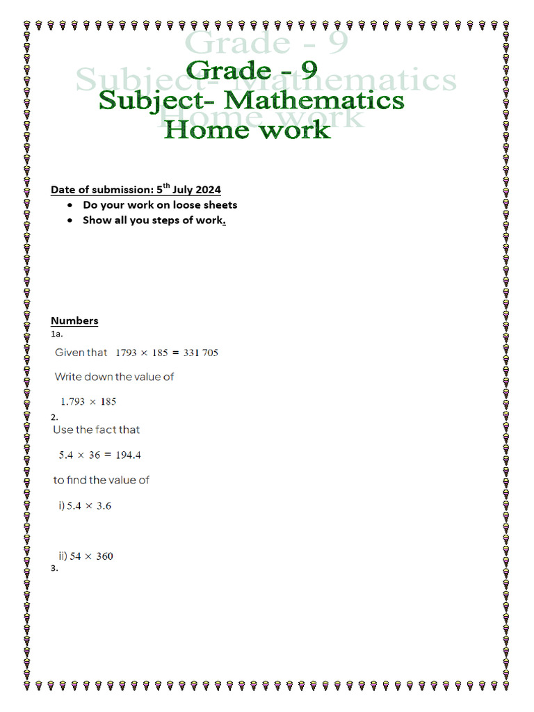 Grade9 Math Homeworksheet | PDF